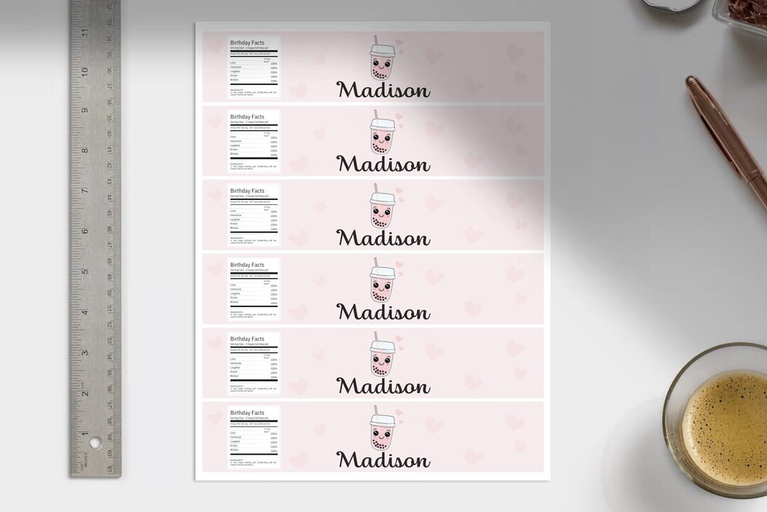 Boba Tea Par-tea Birthday Water Bottle Labels, Self Edit on Canva ...