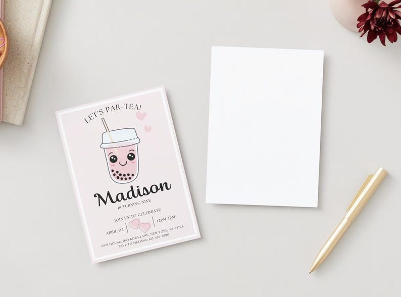 Boba Tea Par-tea Birthday Invite, Self Edit on Canva Instant Download ...