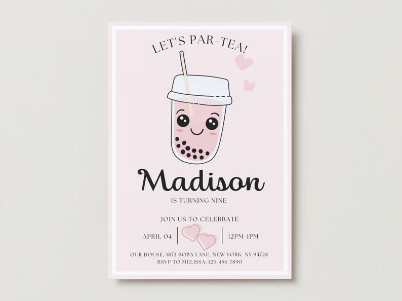 Boba Tea Par-tea Birthday Digital Files Printable Bundle, Self Edit on ...
