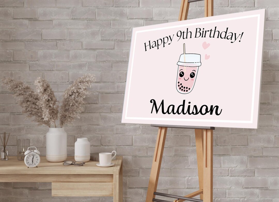 Boba Tea Par-tea Birthday Welcome Sign, Self Edit on Canva Instant ...