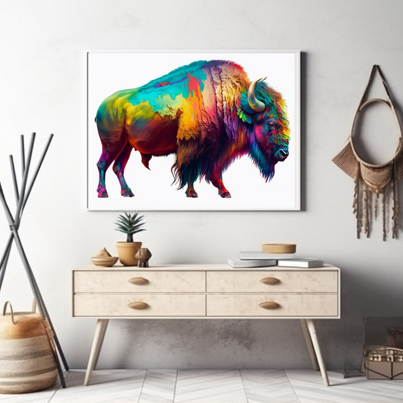 Rainbow Buffalo Sacred Buffalo, Native American Buffalo Art Print ...