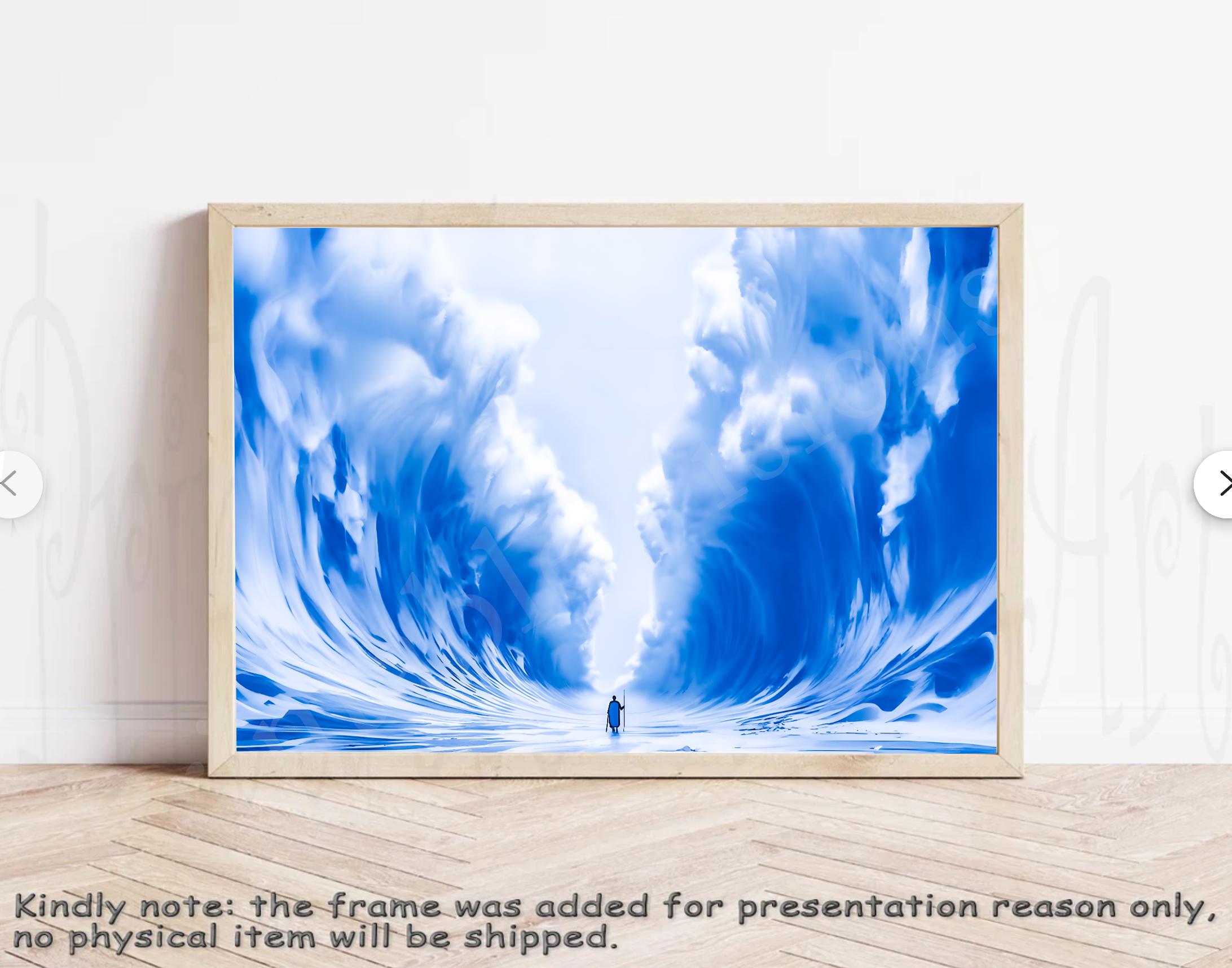 Moses Parting the Red Sea Landscape Painting, Bible Wall Art, Old ...