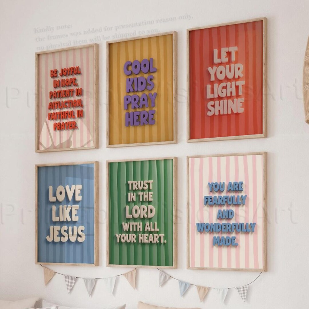 Colorful Christian Playroom Decor Cute Bible Verse Prints for Kids ...