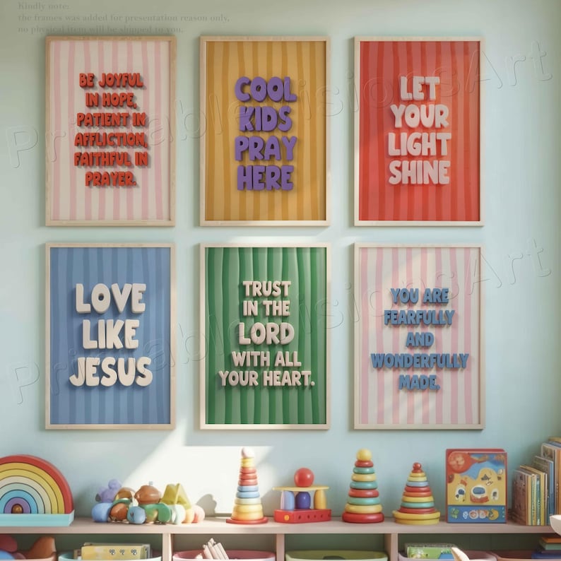 Unique 3D Colorful Christian Playroom Decor Cute Bible Verse Prints for ...