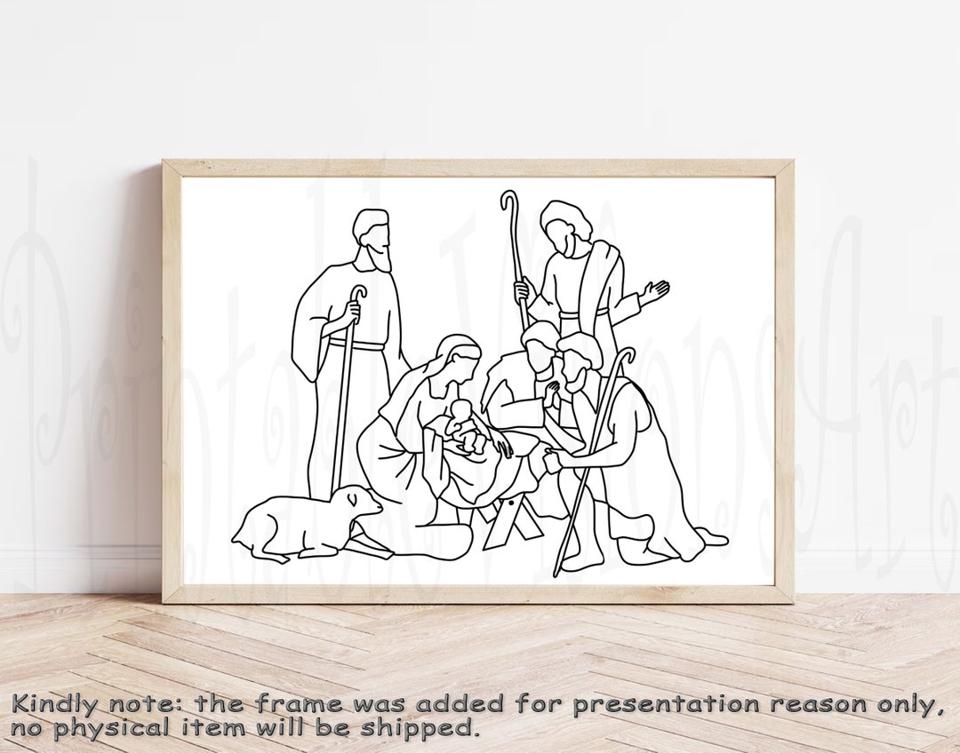 Adoration of the Shepherds - Line Art Minimalist Religious Concept ...