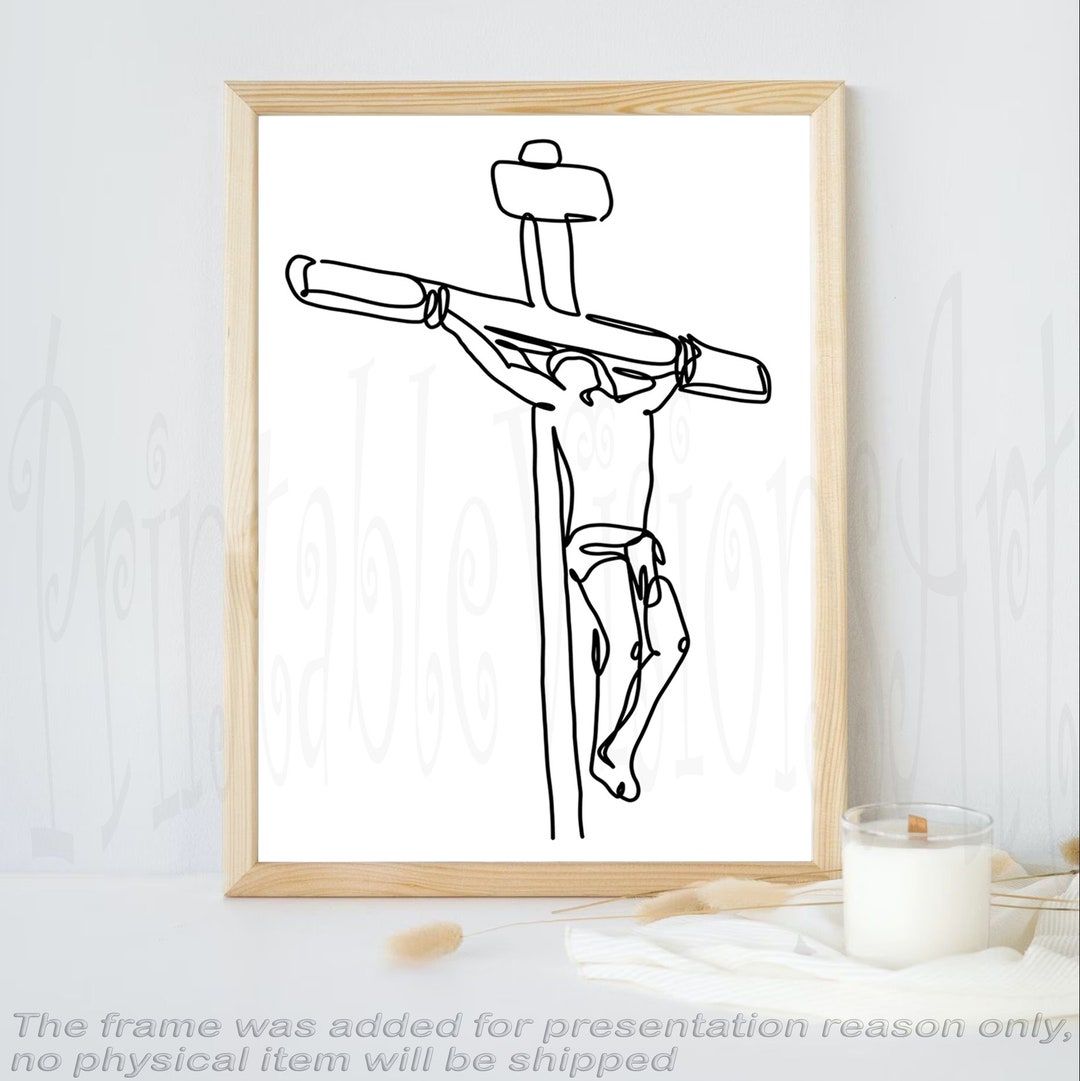 Crucified Jesus Modern Line Art Religious Concept Simple Hand-drawn ...