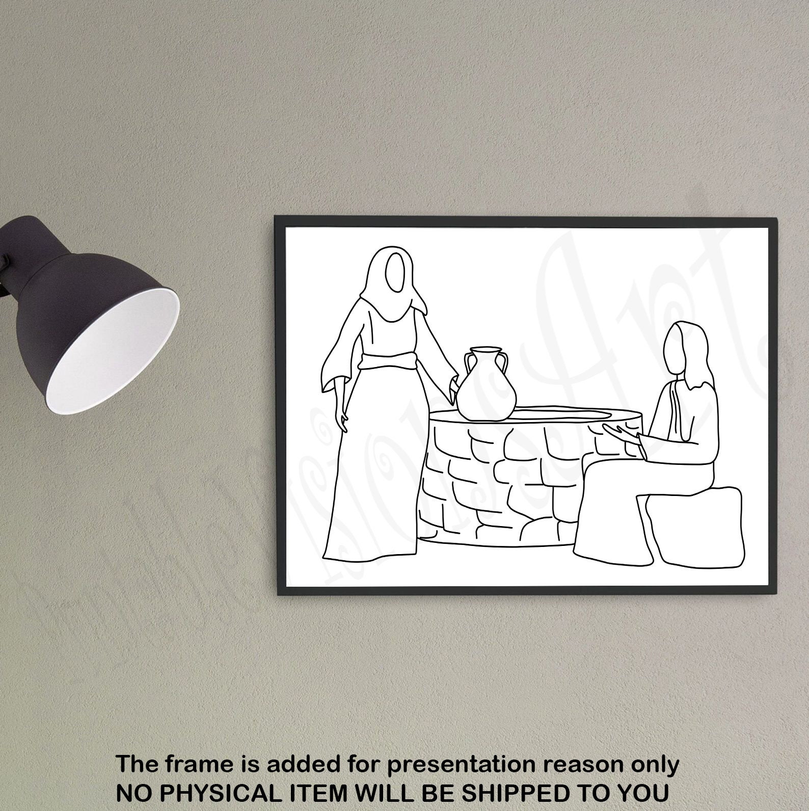 Jesus and the Samaritan Woman - Line Art Religious Concept Simple Hand ...