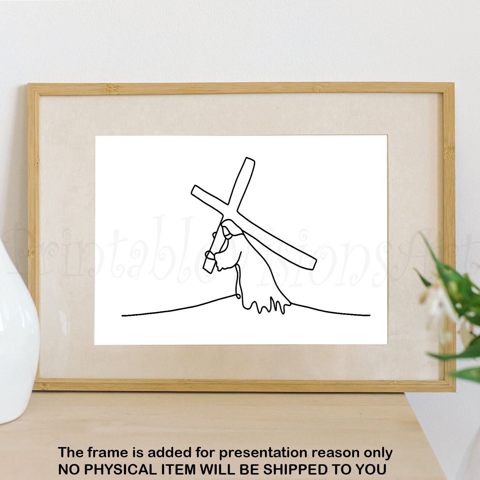 Jesus Carrying the Cross -line Art Religious Concept Simple Hand-drawn ...