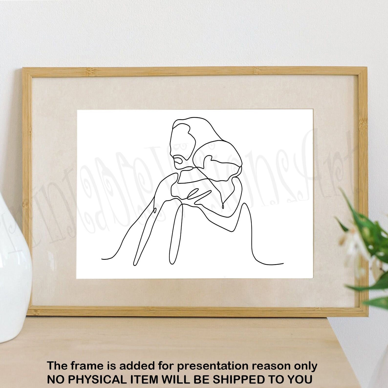 Christ's Embrace line Art Modern Religious Concept Simple Hand-drawn ...