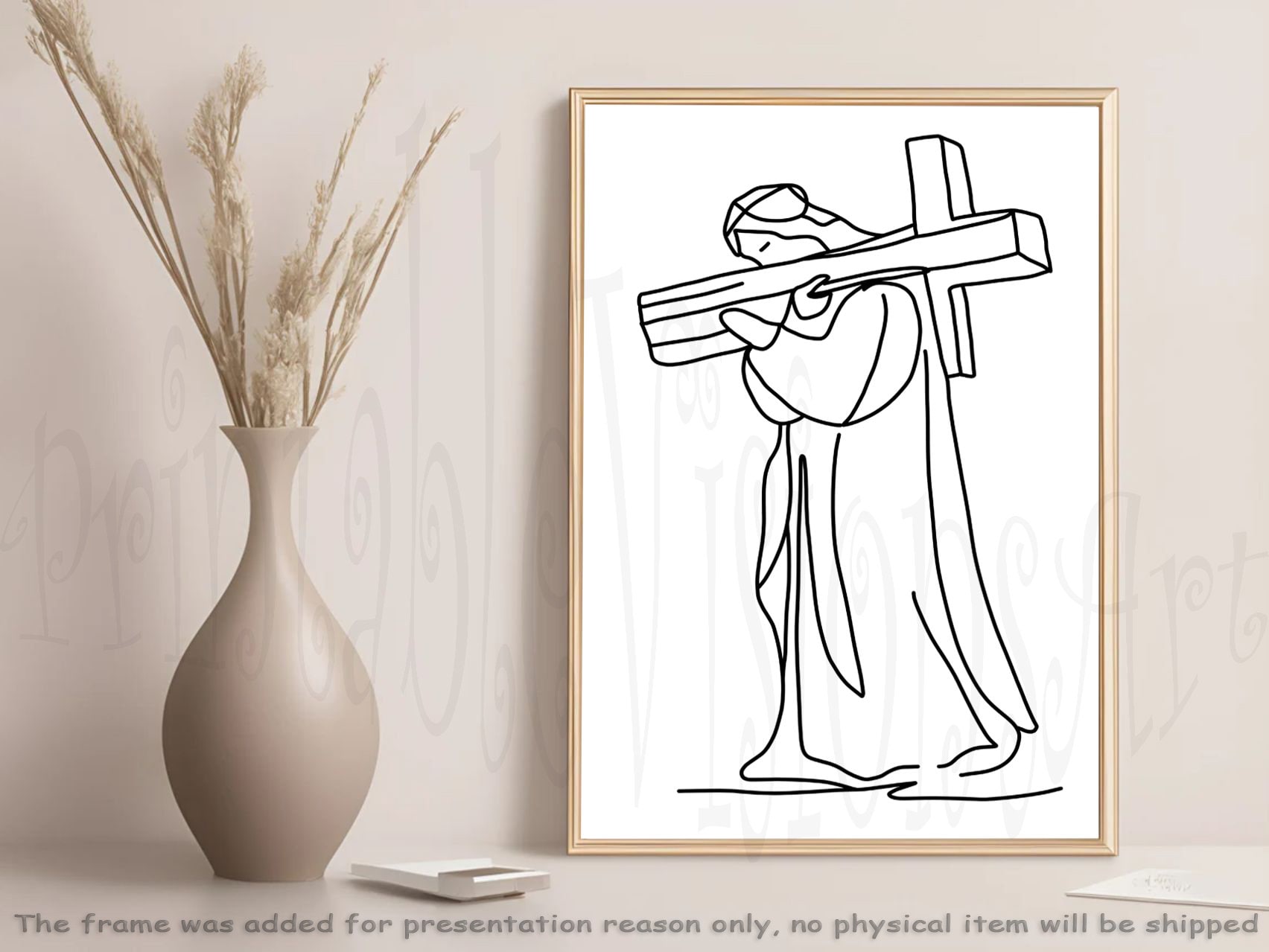 Jesus Christ Carrying the Cross Modern Line Art Religious Christian ...