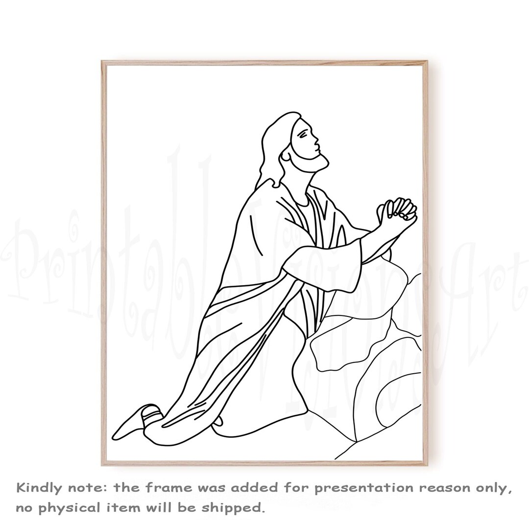 Jesus Prays in Gethsemane – Religious Line Art Concept, Simple ...