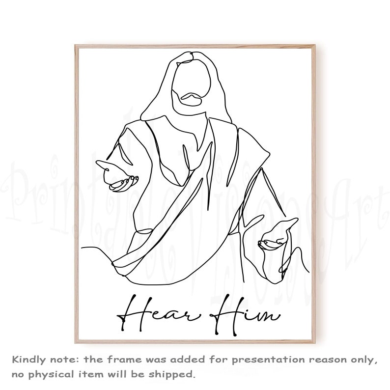 Hear Him Modern Religious Line Art Concept, Simple Scripture Hand-drawn ...