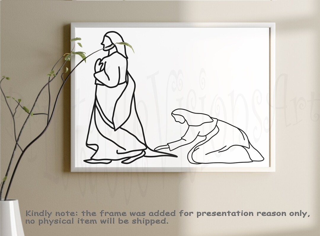 Touching the Hem of Jesus Garment Line Art Religious Concept Simple ...