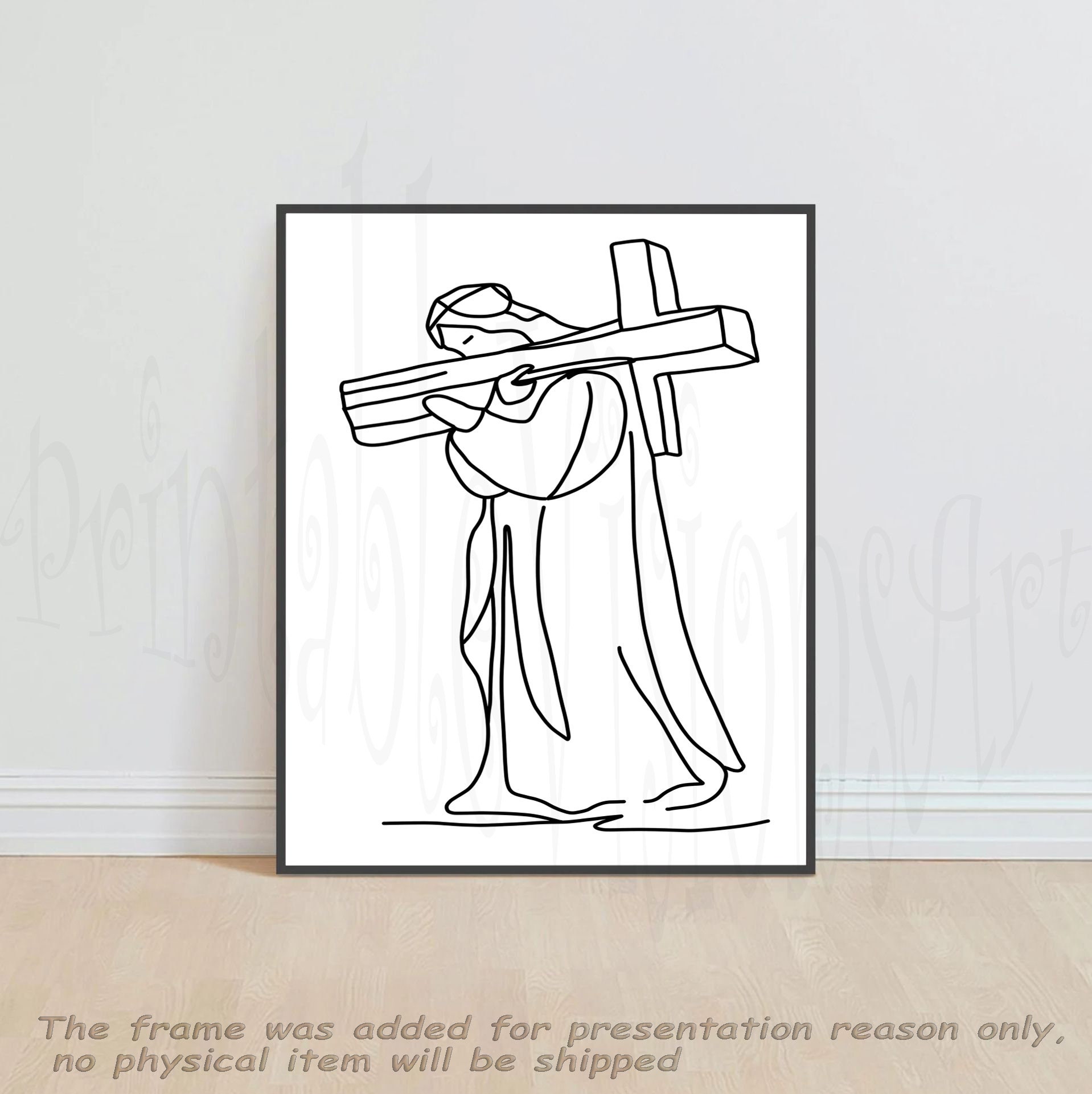 Jesus Christ Carrying the Cross Modern Line Art Religious Christian ...