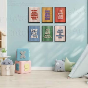 Unique 3D Colorful Christian Playroom Decor Cute Bible Verse Prints for ...