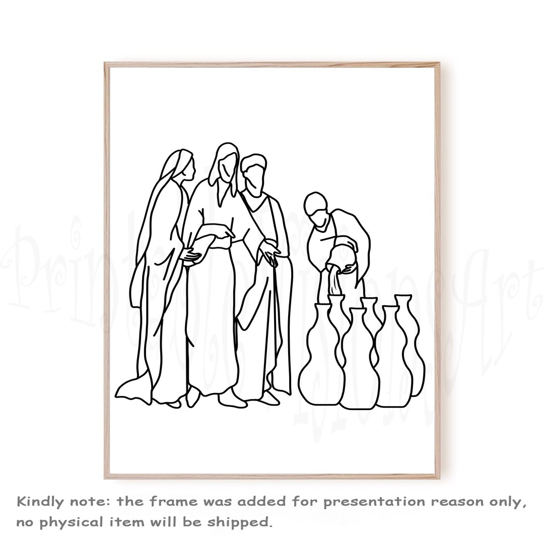 Marriage Feast at Cana Jesus First Miracle – Abstract Bible Line Art ...