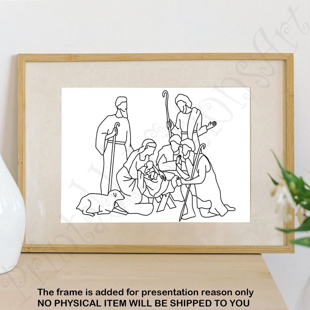 Adoration of the Shepherds Line Art Minimalist Religious - Etsy