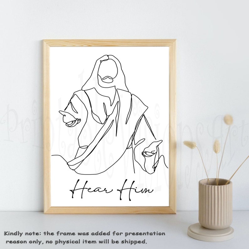 Hear Him Modern Religious Line Art Concept, Simple Scripture Hand-drawn ...