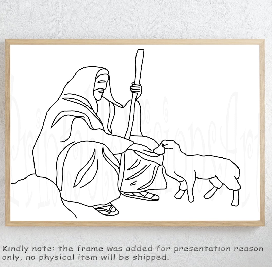The Good Shepherd Line Art Religious Concept Simple Hand-drawn Style ...