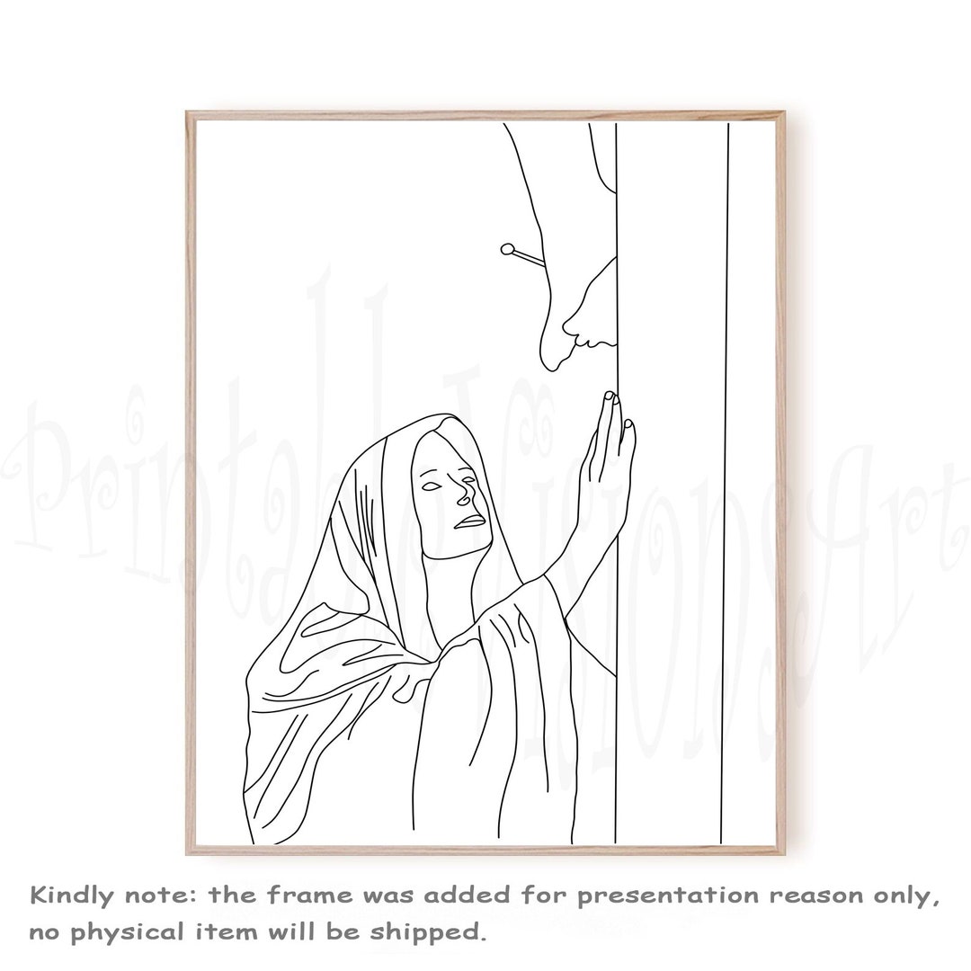 Mary's Agony for the Savior of the World -minimalist Wall Line Art for ...