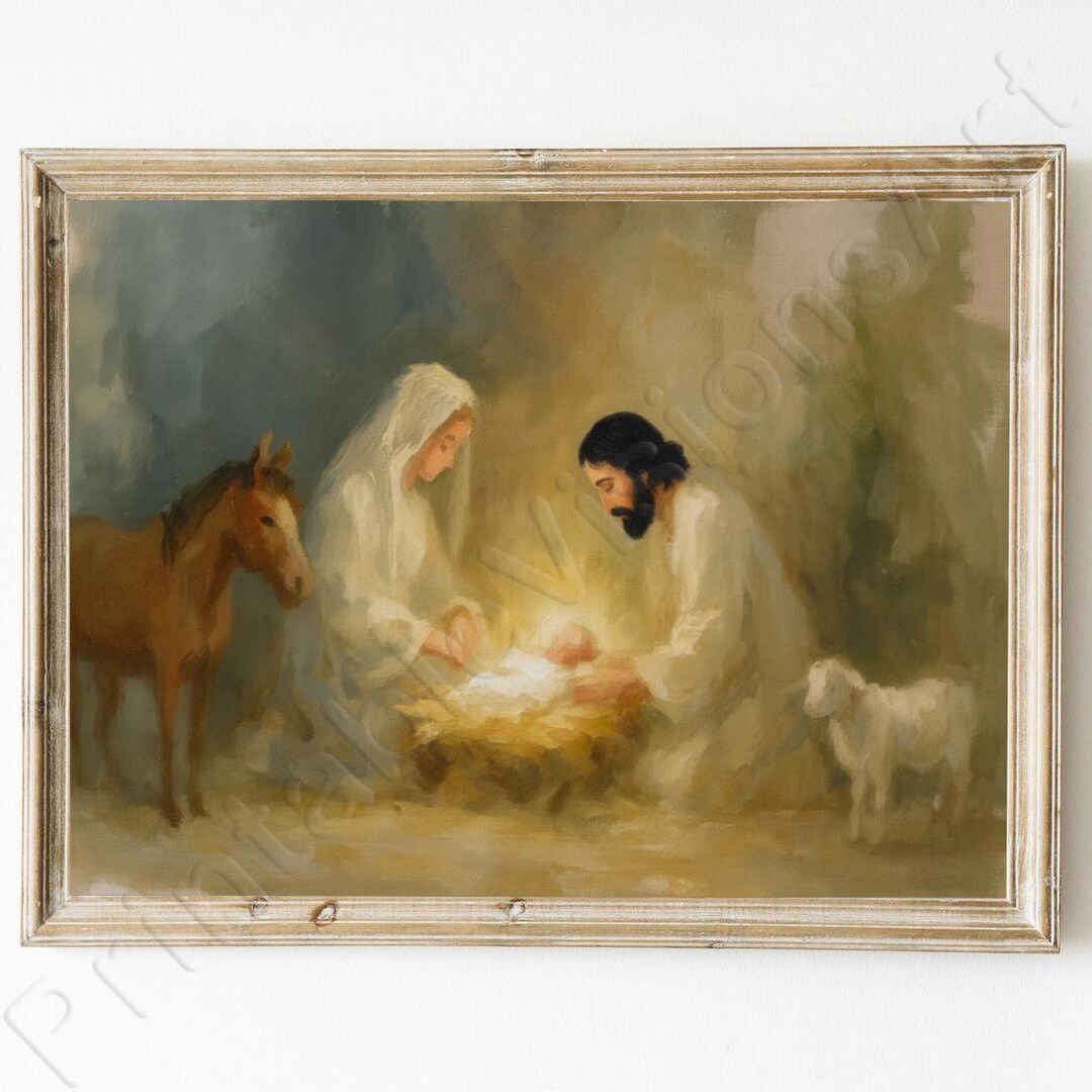 Printable Vintage Nativity Scene - Oil Painting Christmas Art - Holy ...