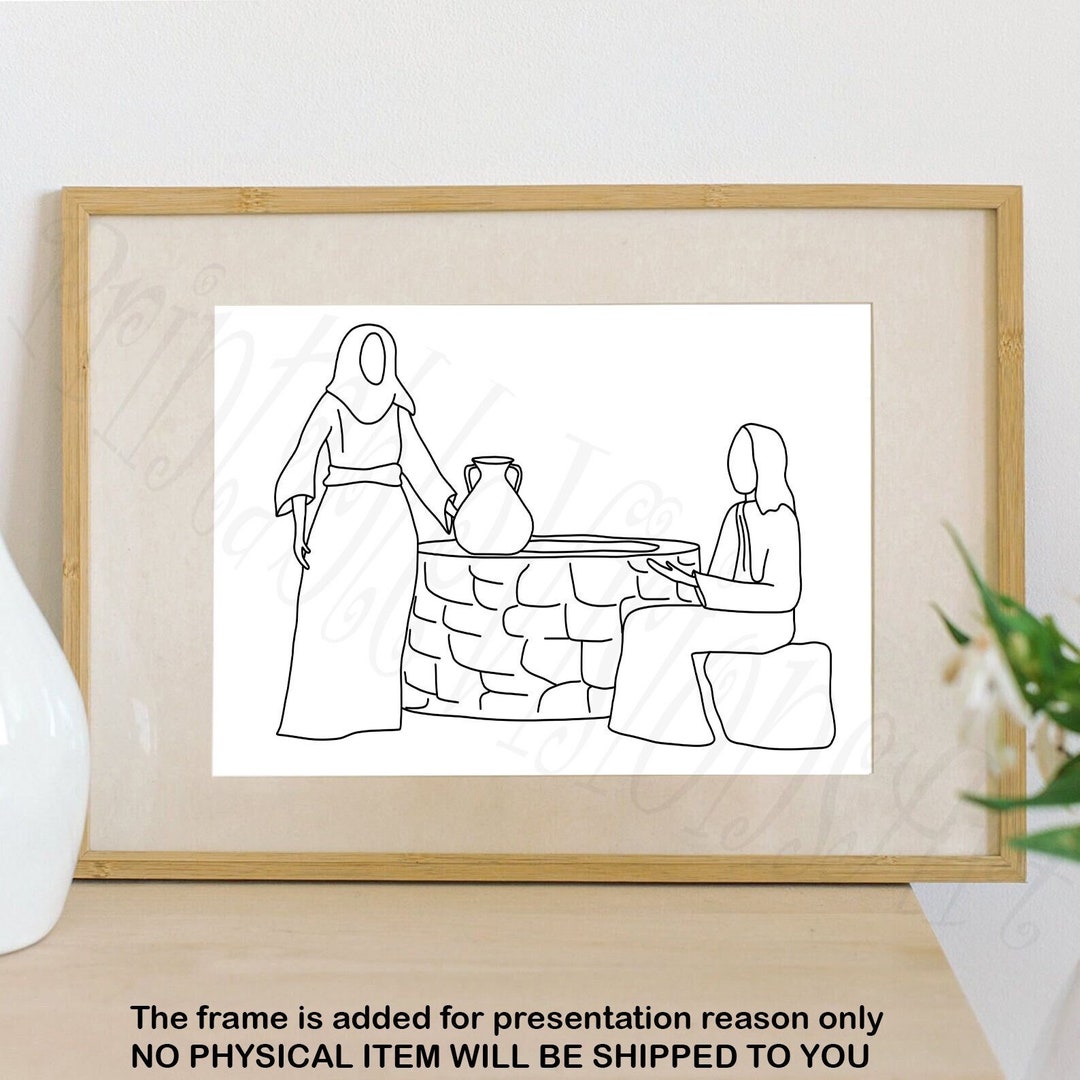Jesus and the Samaritan Woman Line Art Religious Concept - Etsy