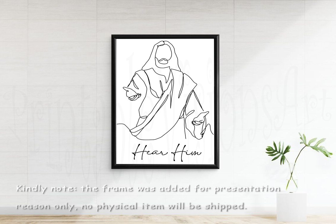 Hear Him Modern Religious Line Art Concept, Simple Scripture Hand-drawn ...