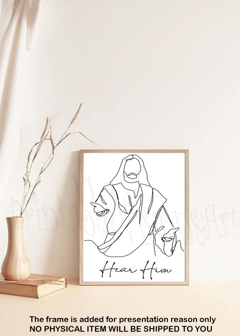 Hear Him Modern Religious Line Art Concept, Simple Scripture Hand-drawn ...