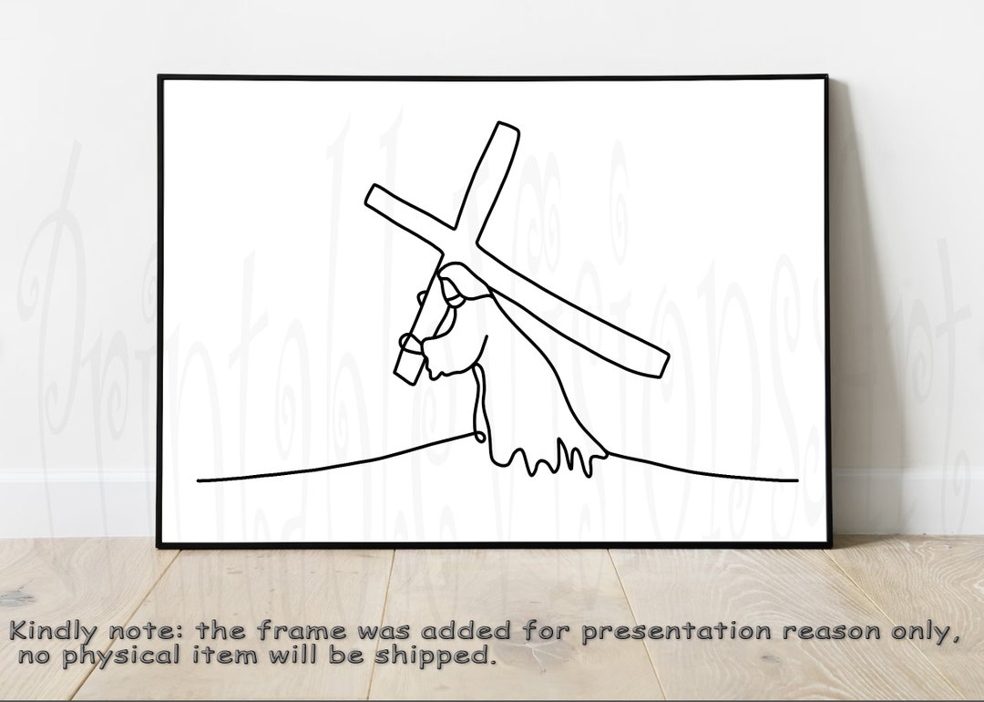 Jesus Carrying the Cross -line Art Religious Concept Simple Hand-drawn ...
