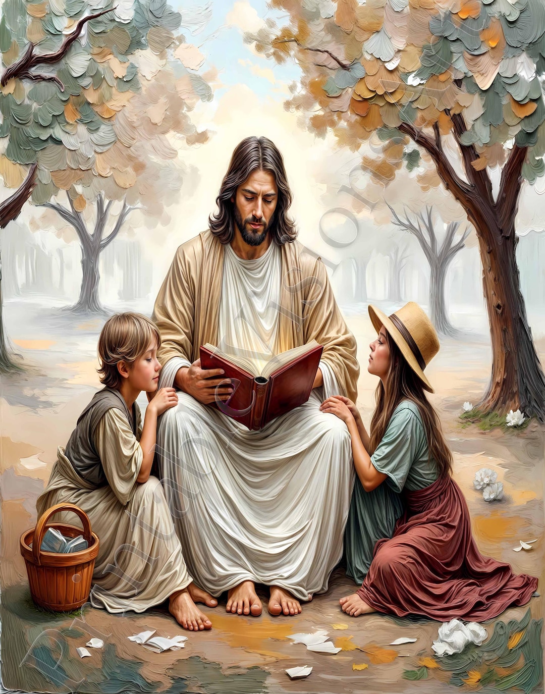 JESUS Teaching Children, Savior and Children, Digital Christian Art ...