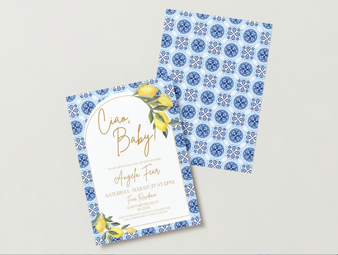 Ciao, Baby Editable Summer Amalfi Coast Lemon & Blue Tile Italian ...