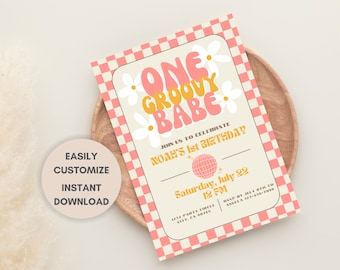 Editable First Birthday Groovy One Birthday Party Invitation, Groovy ...