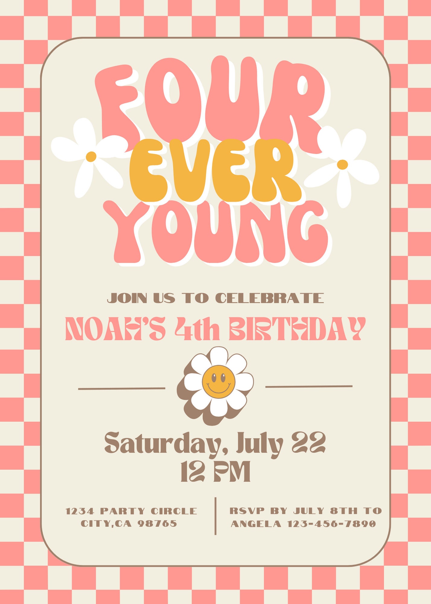 Four Ever Young - Editable Fourth Birthday Invitation Template for Girl ...