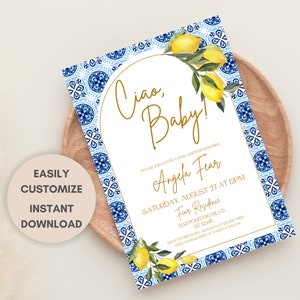 Ciao, Baby Editable Summer Amalfi Coast Lemon & Blue Tile Italian ...