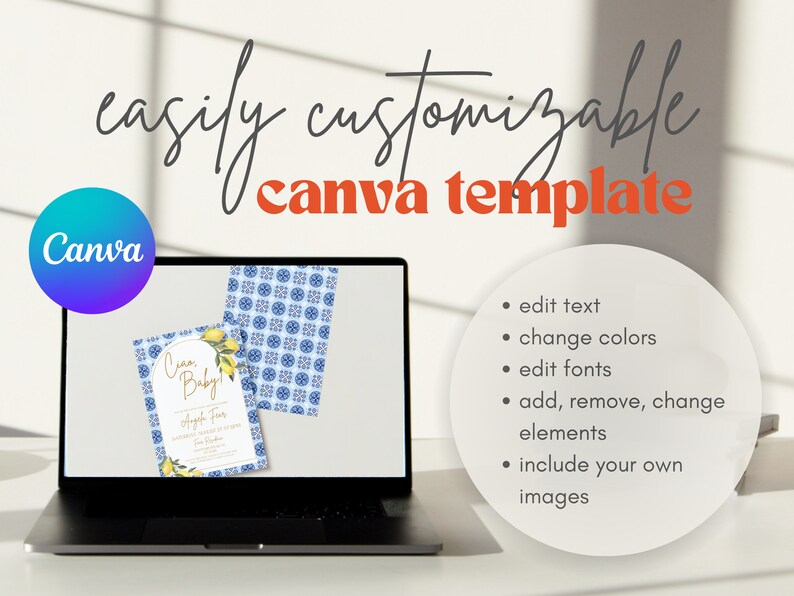 Ciao, Baby! Editable Summer Amalfi Coast Lemon & Blue Tile Italian ...