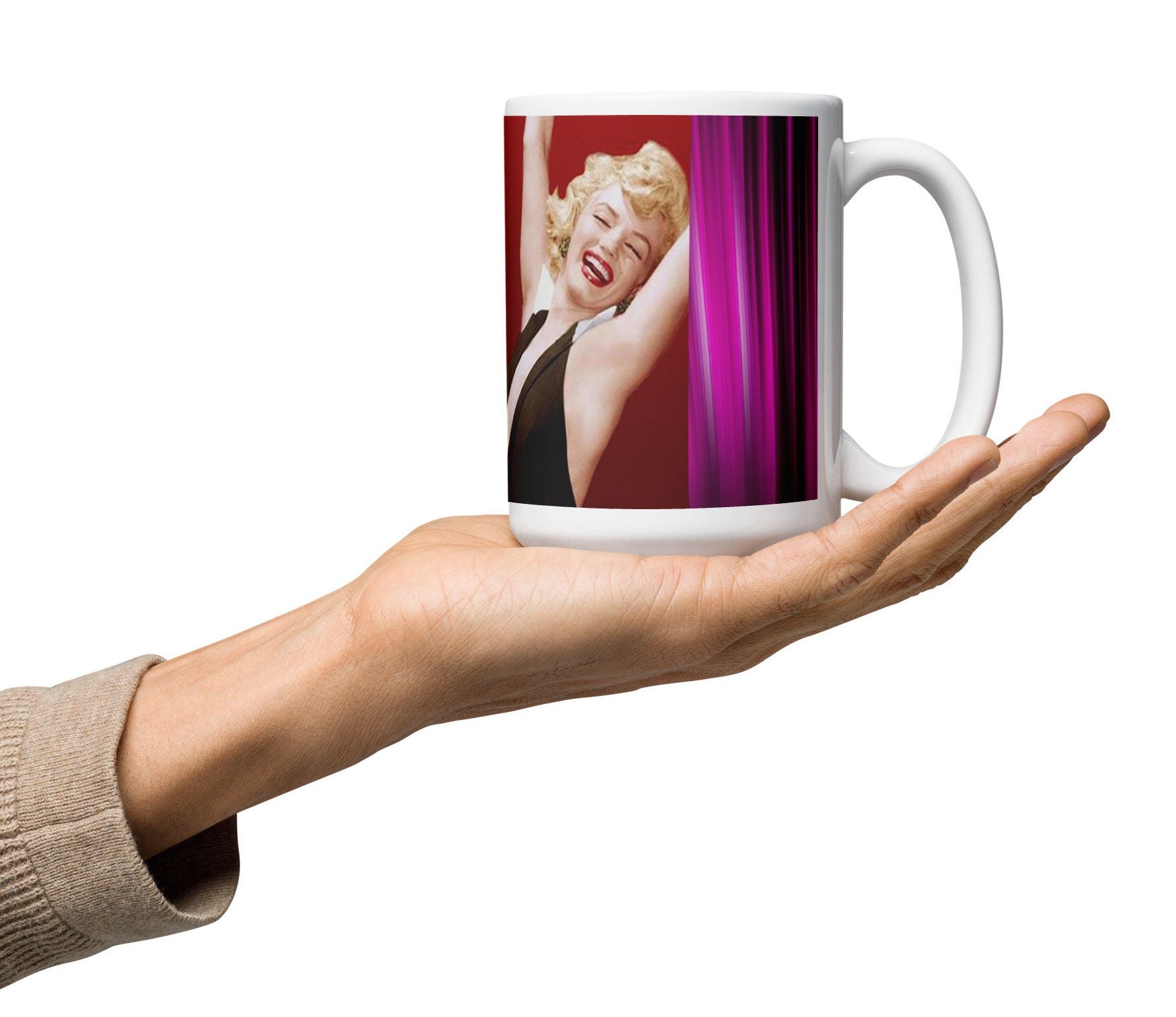 White Mug With a Marilyn Monroe Design and a Quote "keep Smiling ...