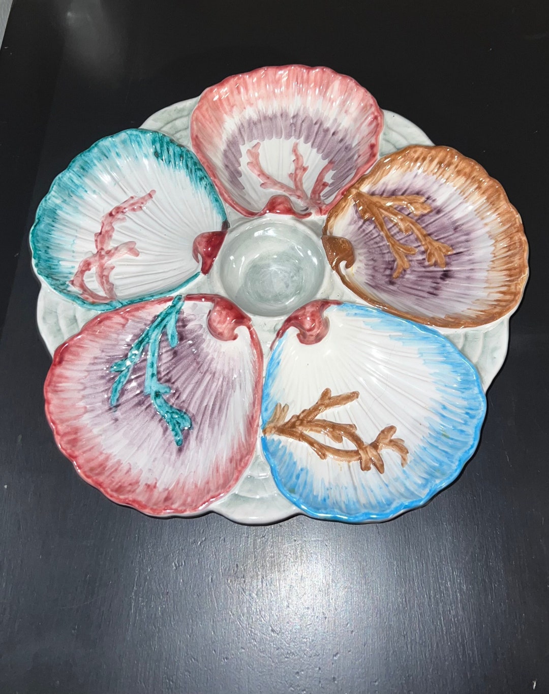 Antique 1950’s Handmade Majolica Shell Platter - Etsy