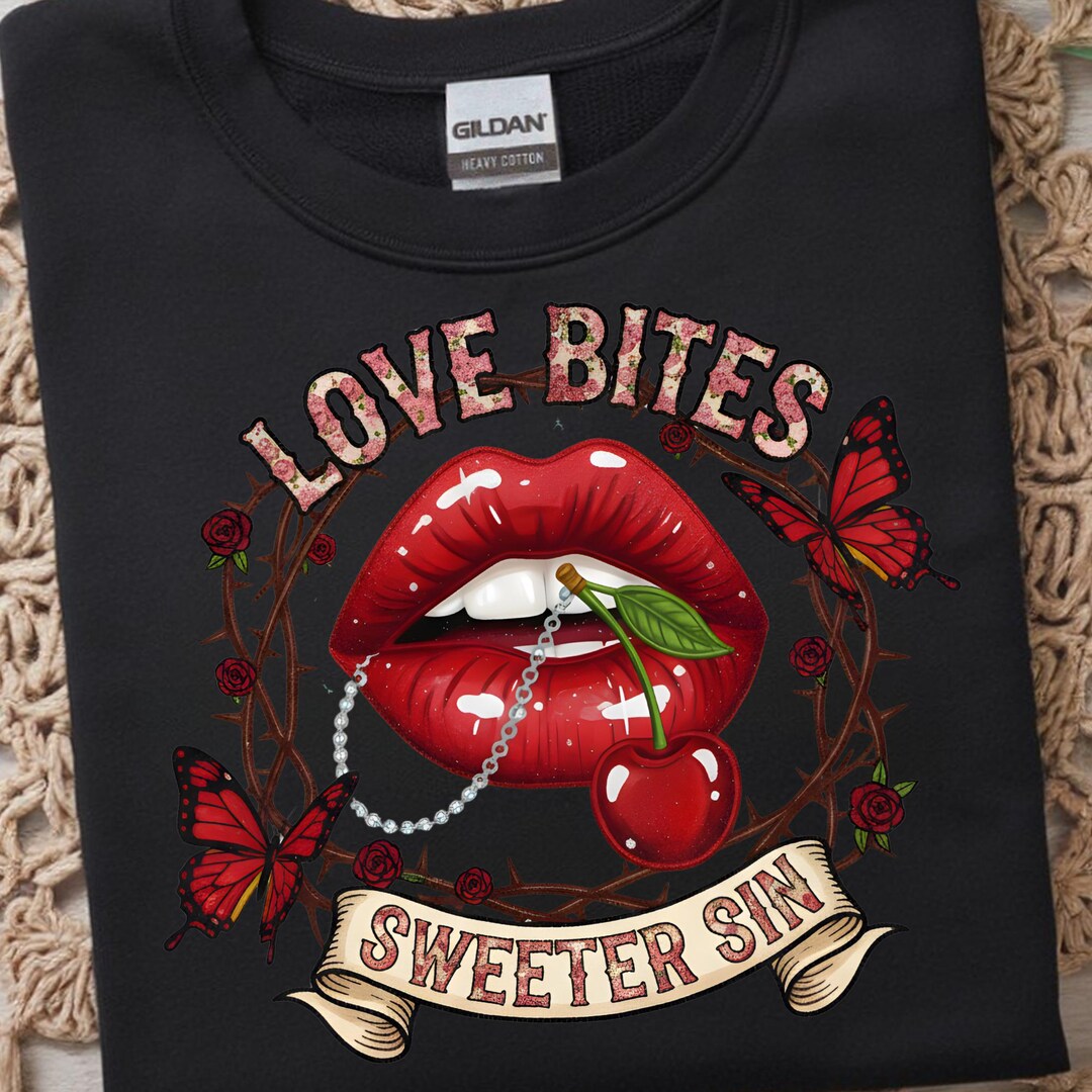 Love Bites Cherry Lips Valentine Design - Edgy PNG for Shirts, Gothic ...