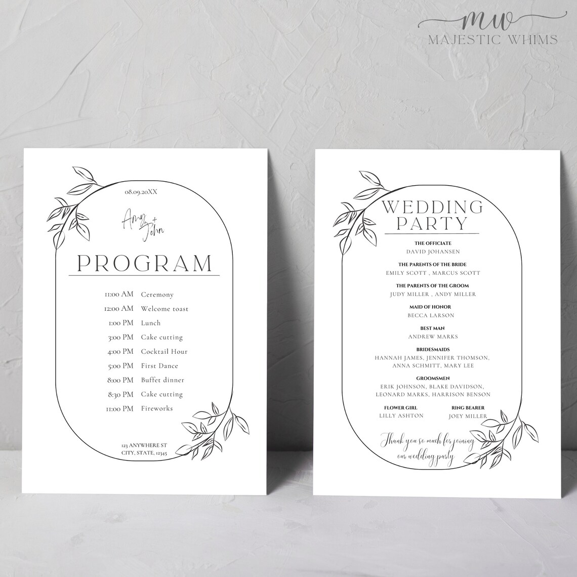 Wedding Day Program Template Modern Minimalist, Customizable Timeline ...