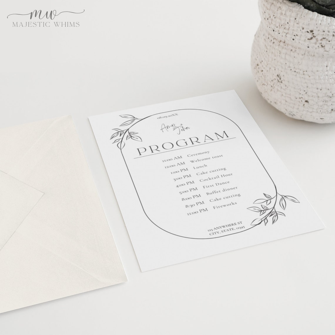 Wedding Day Program Template Modern Minimalist, Customizable Timeline ...