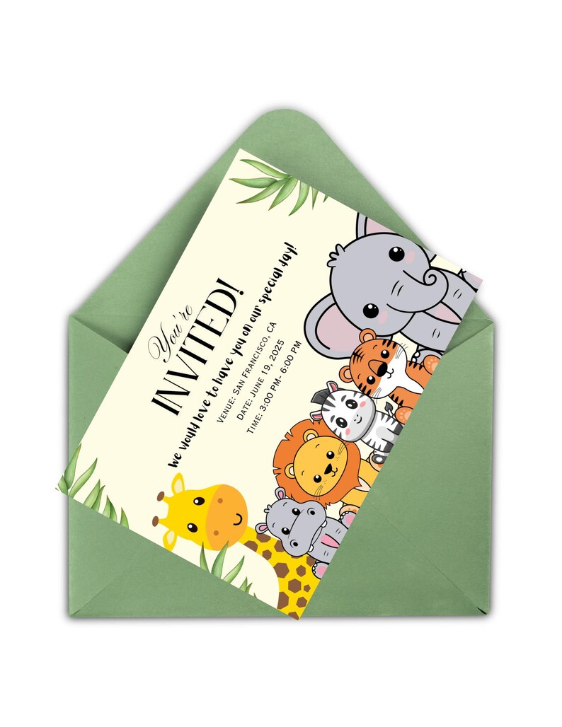 Safari Animals Invitation Template - Etsy