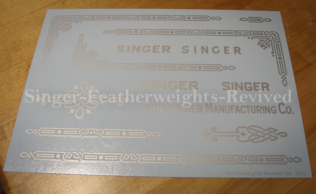 SINGER FEATHERWEIGHT SILVER Metallic pre Trimmed Decals / Silk Screen ...