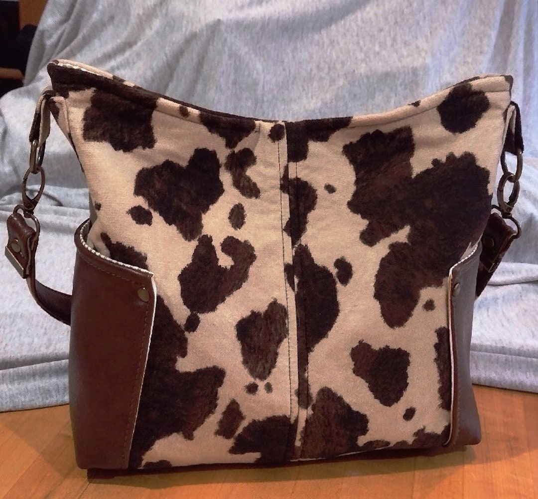 Cowhide Print Shoulder Bag: Faux Leather Trim, Compass Bag - Etsy