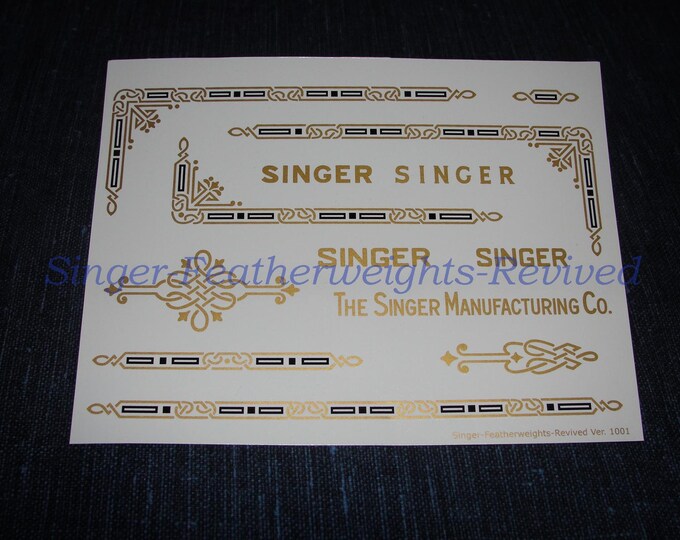 Singer Featherweight GOLD W/ BLACK Inlay WATERSLIDE Decals **pre ...