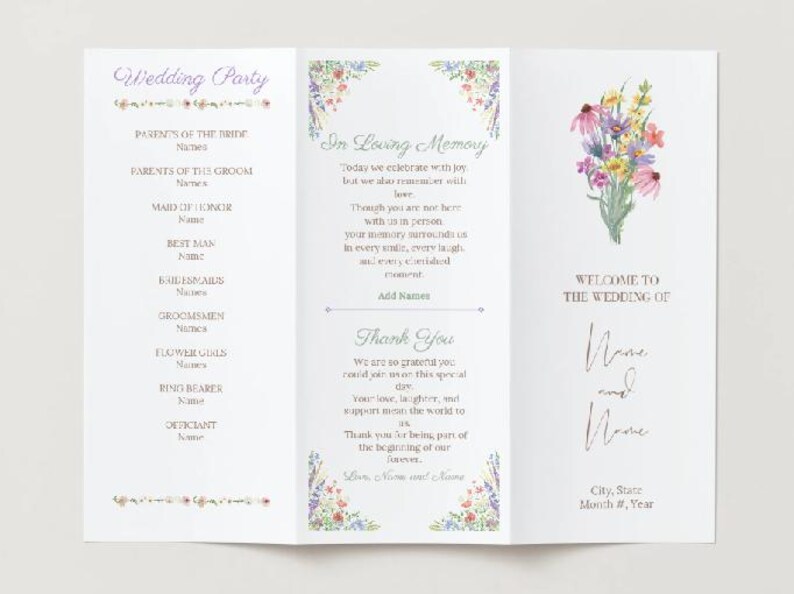 Editable Wedding Program Template – Wildflower Trifold Brochure (8.5x11 ...