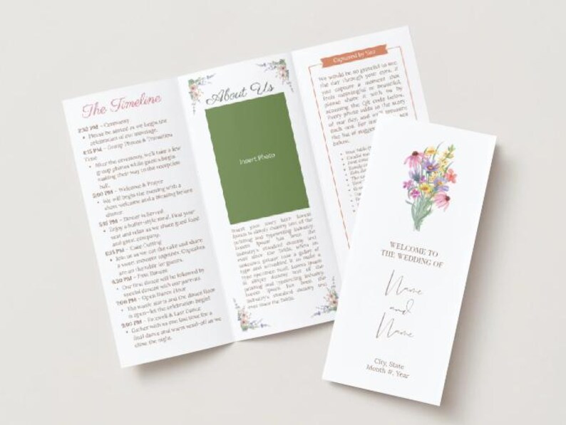 Editable Wedding Program Template – Wildflower Trifold Brochure (8.5x11 ...