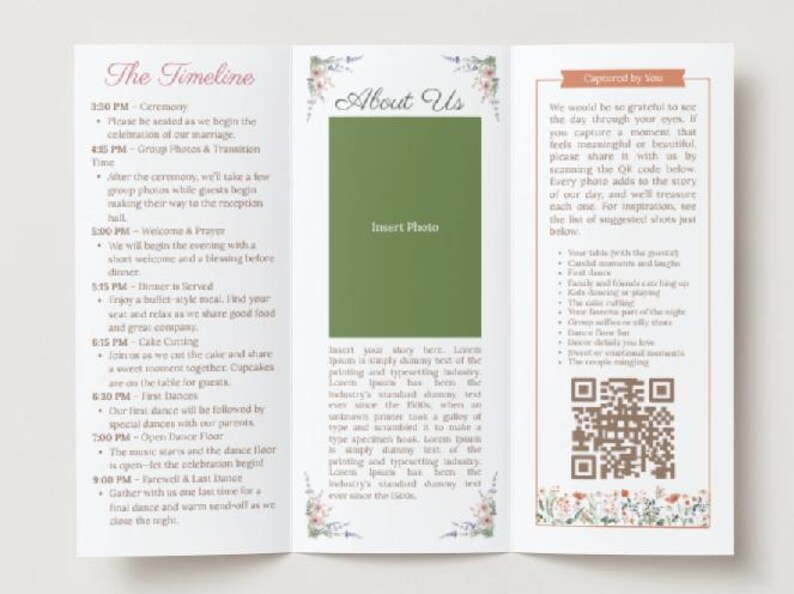 Editable Wedding Program Template – Wildflower Trifold Brochure (8.5x11 ...