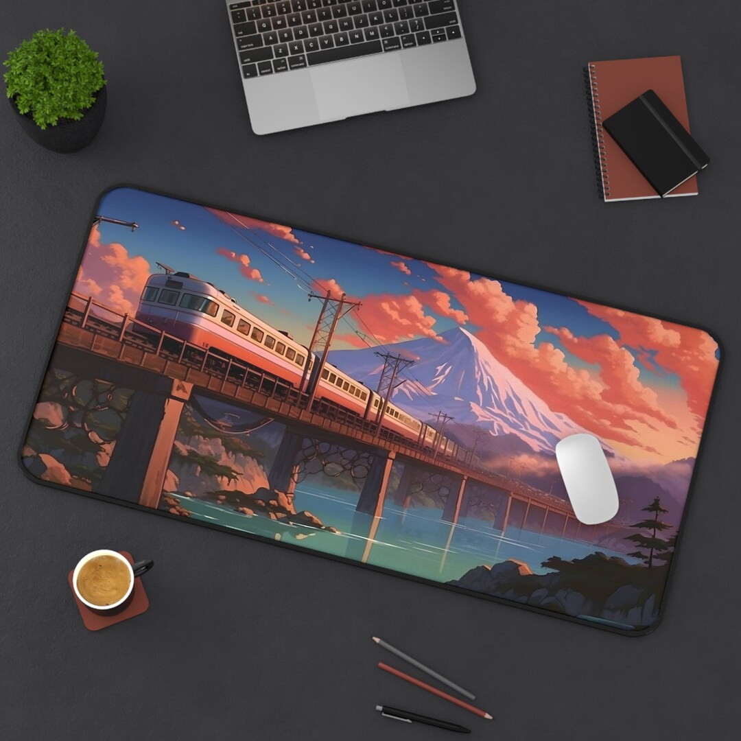 Japan Train Mountain Views | Anime Desk Mat, Japanese Desk Mat, Japandi ...