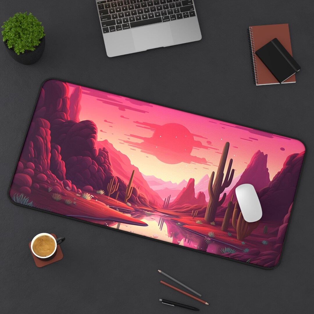 Studio Ghibli Inspired Anime Desk Mat | Desert Landscape, Cactus, River ...