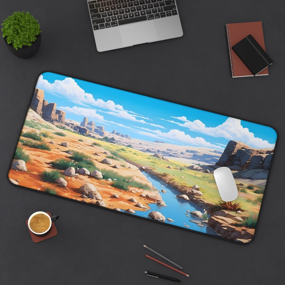 Desert Oasis Mountains | Anime Desk Mat, Japanese Desk Mat, Japandi ...